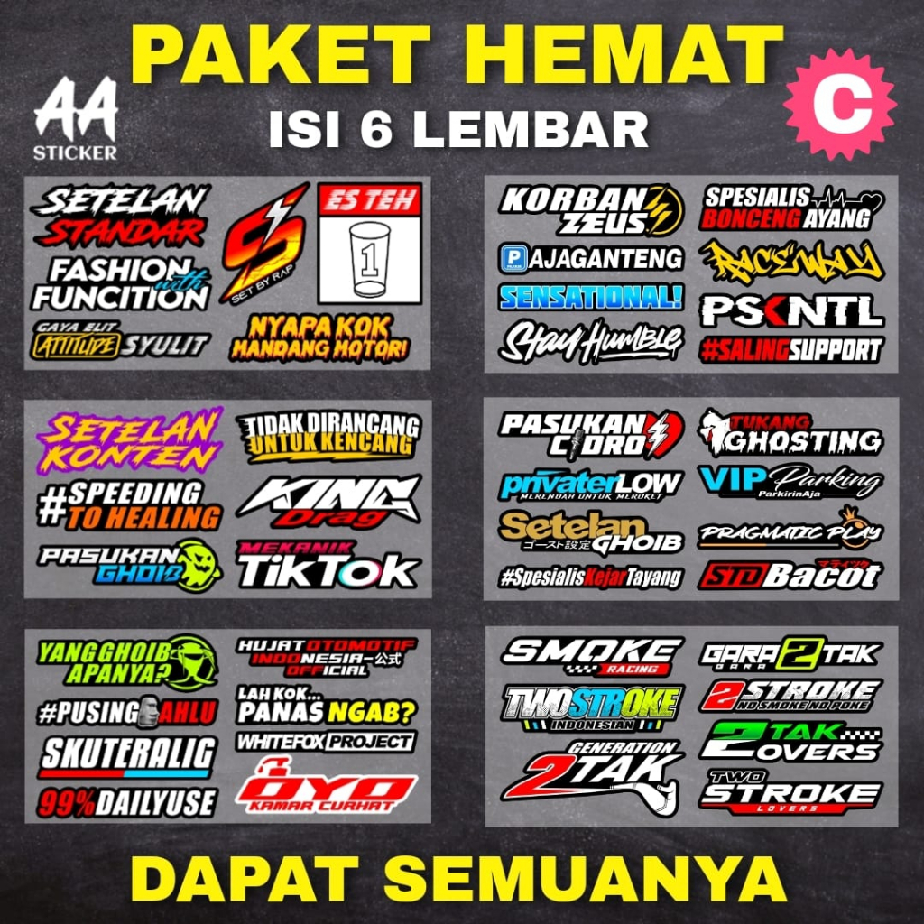 Jual Stiker Racing Pack Print Cut Paket Hemat C isi 6 Lembar Sticker ...
