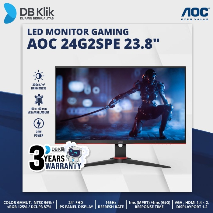 Jual LED Monitor Gaming AOC 24G2SPE 23.8" 165Hz HDMI VGA DP - AOC ...