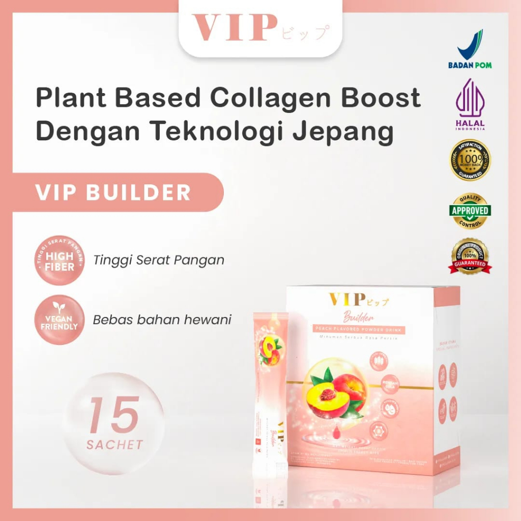 Jual VIP Peach Builder Plant Based VIP Box 15 Sachet | 225g | Shopee ...