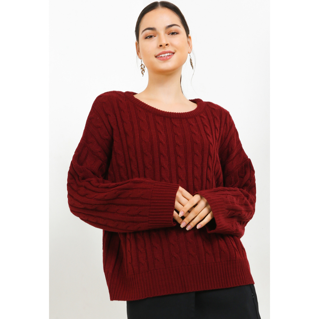 Jual PEPONI 1782 Sweater Rajut Wanita Cable Oversize Crew Neck Premium ...