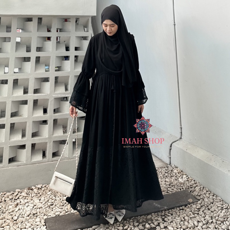 Jual Abaya Gamis Hitam Dress Maxi Arab Saudi Kombinasi Brukat By Imah ...