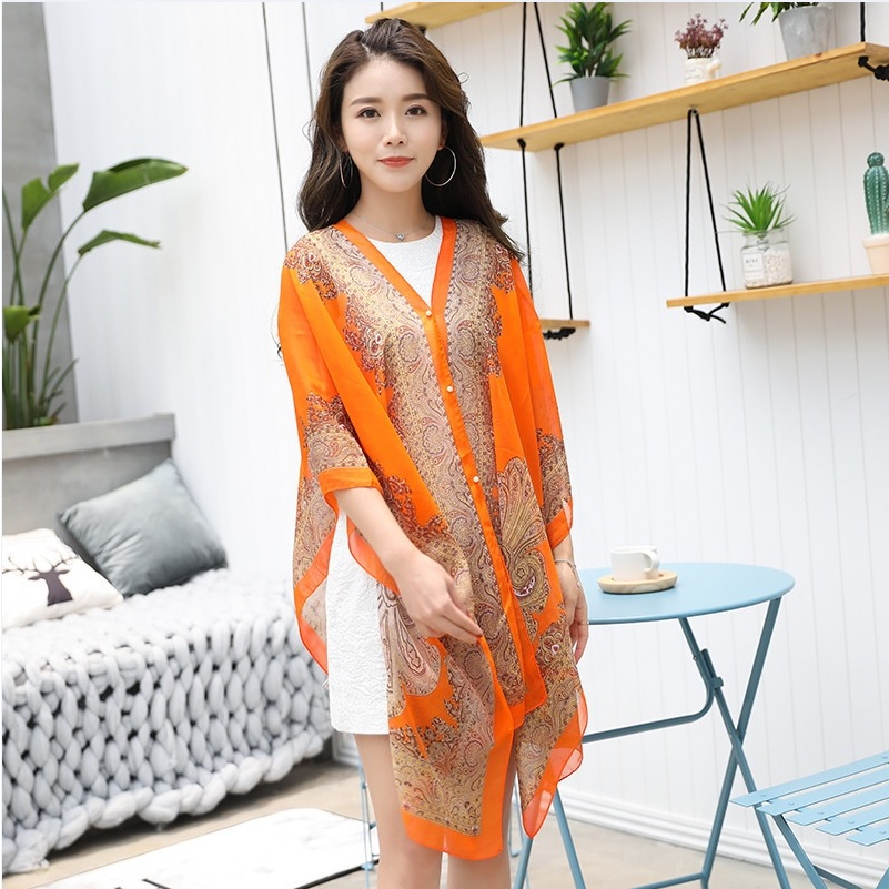 Jual Outer Pantai Bahan Sifon Baju Syal Scarf Printing Batik Chiffon ...