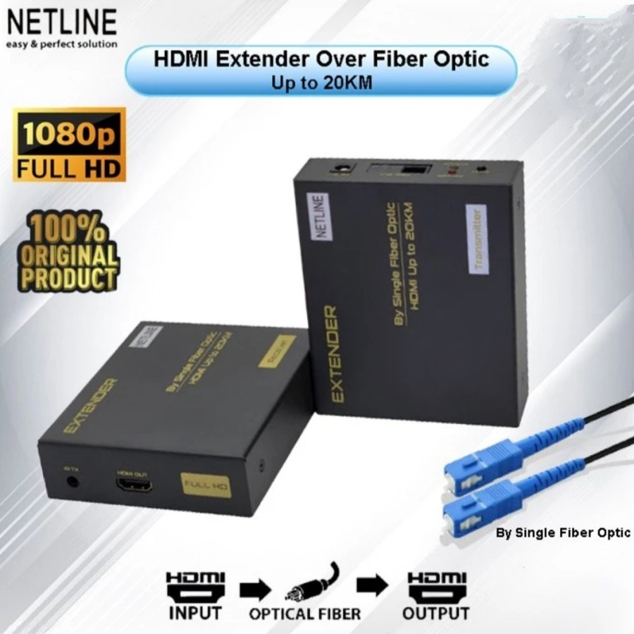 Jual Netline HDMI Extender FO Fiber Optic 20KM / 2000 Meter 1080p 60Hz ...