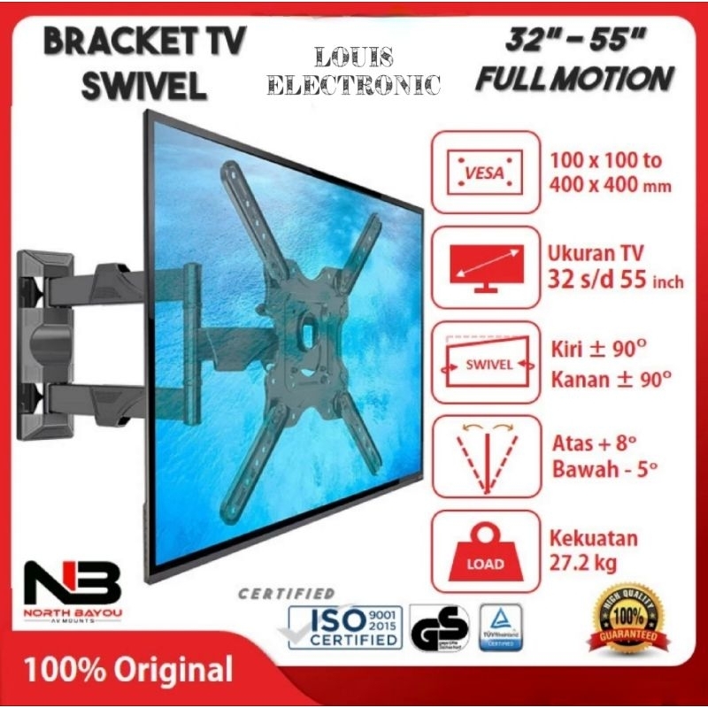 Jual Bracket TV Swivel 32" - 55" NORTH BAYOU NB P4 Breket Brecket ...