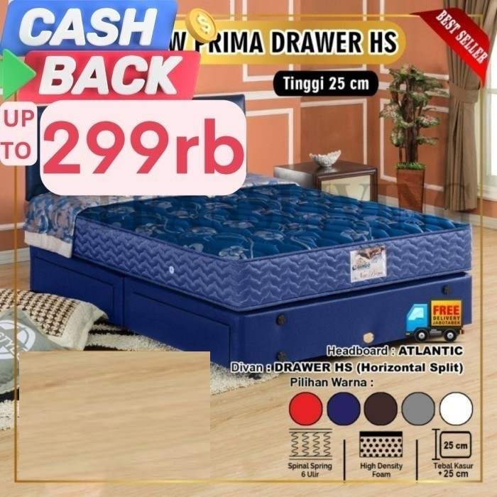 Jual Guhdo New Prima Drawer Laci HS - Fullset Atlantic Style - SPRING BED SET | Shopee Indonesia