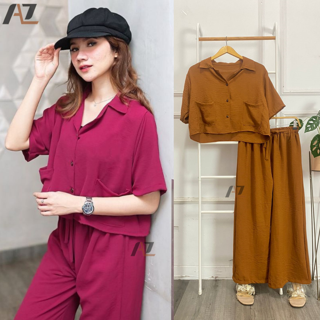 Jual Baju Celana Setelan One Set Wanita Crop Top Kekinian Lengan Pendek ...