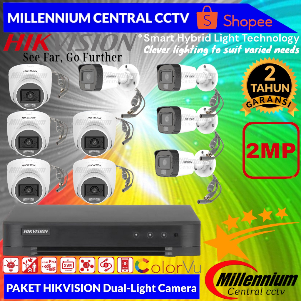 Jual PAKET CCTV HIKVISION 9 KAMERA 2MP COLORVU KOMPLIT | Shopee Indonesia