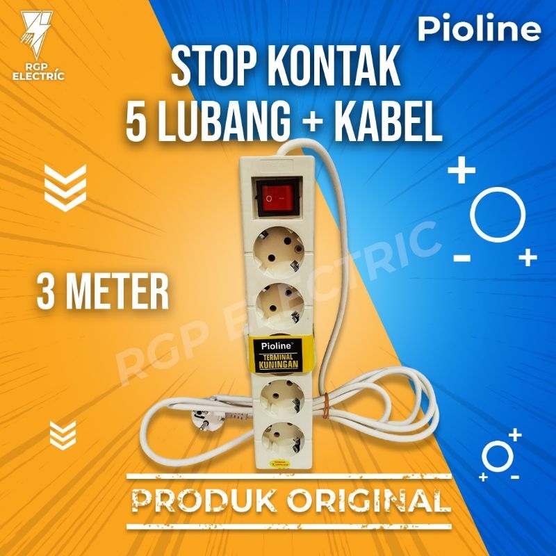 Jual Stop Kontak 5 Lubang Kabel 3 Meter Pioline / Colokan Listrik | Shopee Indonesia