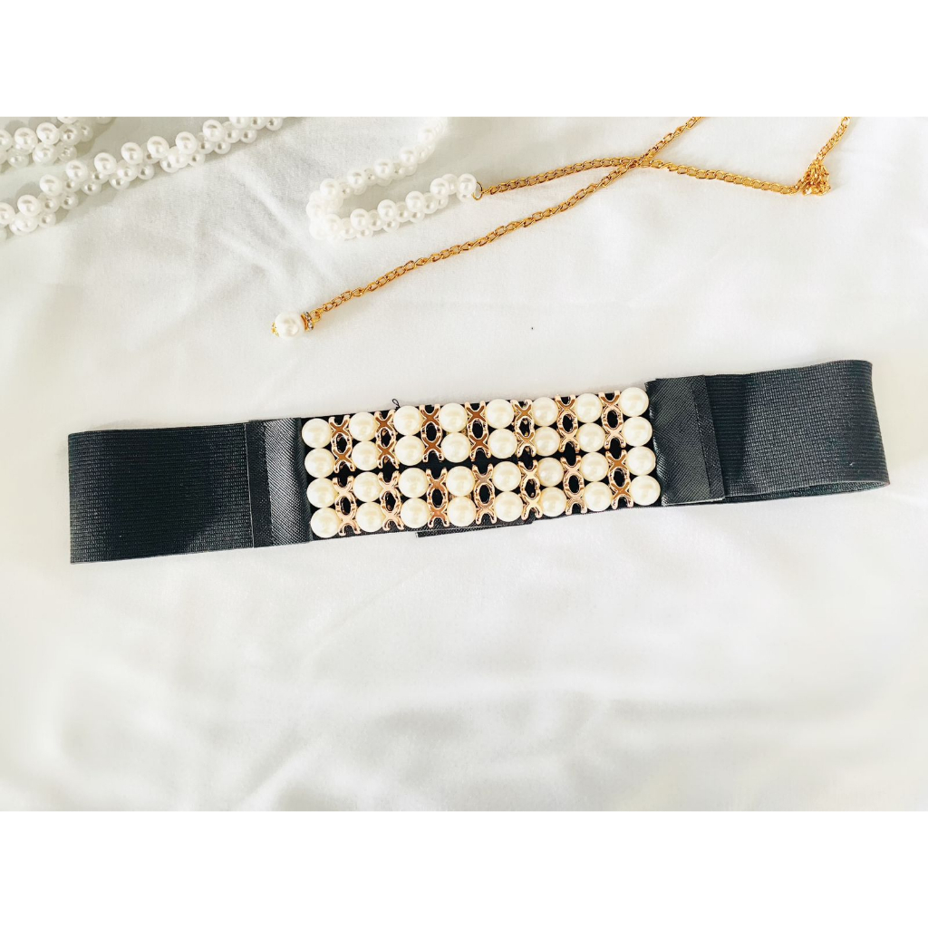 Jual Lx Ikat Pinggang Belt Karet Mutiara 7 baris | Shopee Indonesia