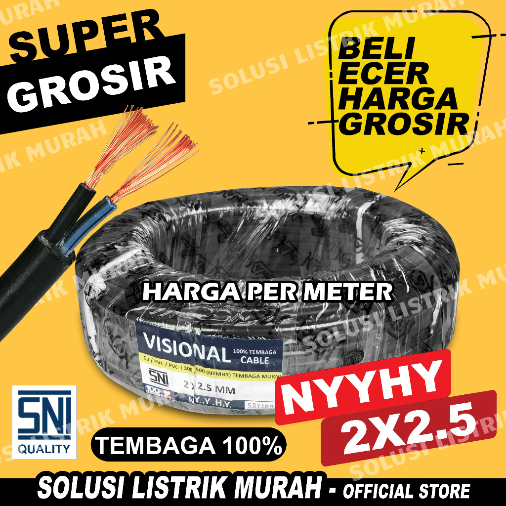 Jual Kabel Listrik NYYHY NYMHY SNI Serabut Tembaga 2x2.5 Meteran 2x2.5 ...