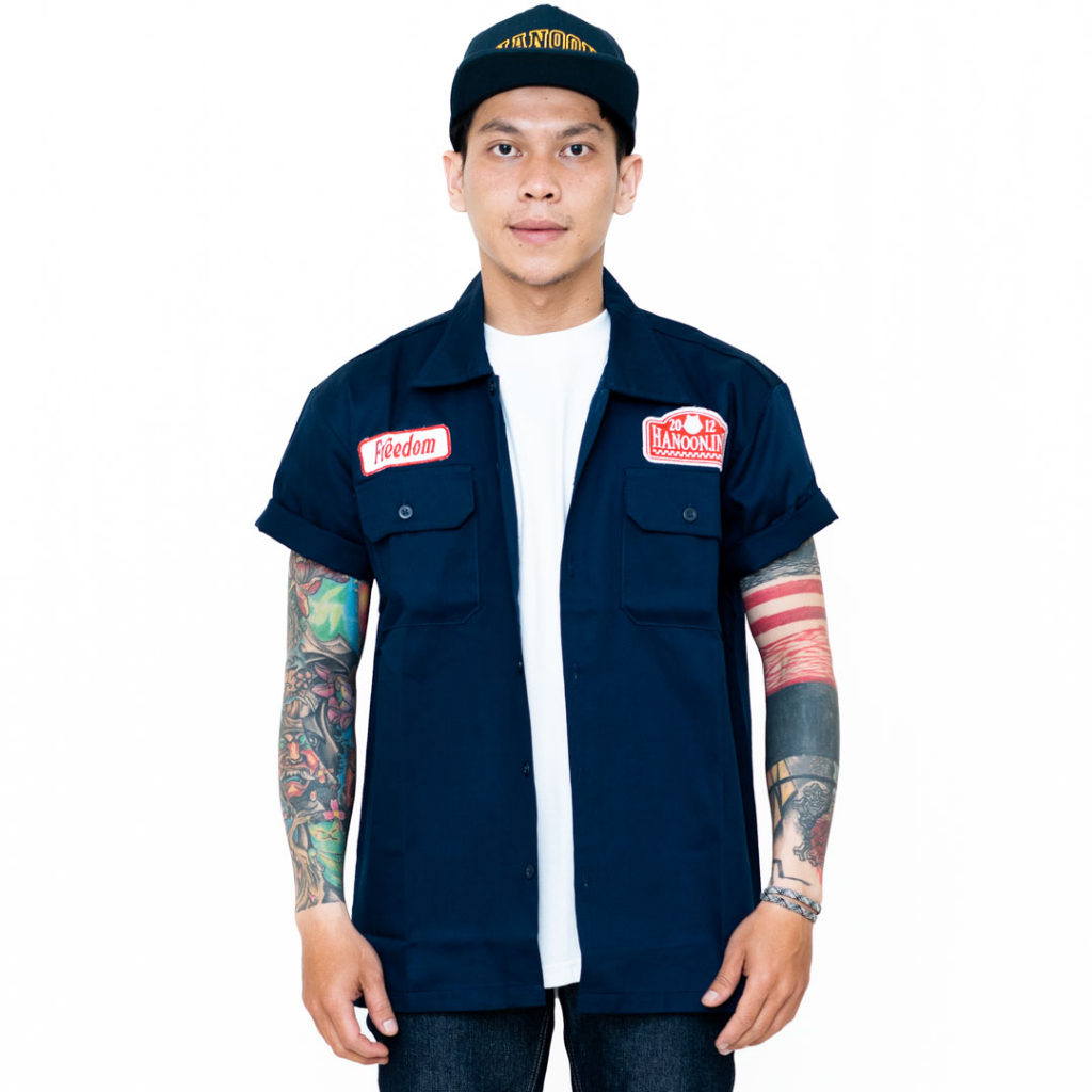 Jual Hanoon Industries – Workshirt Kemeja Kerja Pendek Navy Freedom ...