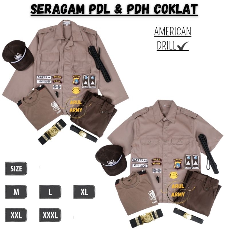 Jual COD!! BAJU SERAGAM SETELAN SATPAM SECURITY PDH PDL COKLAT TERBARU KREM PAKET LENGKAP ...