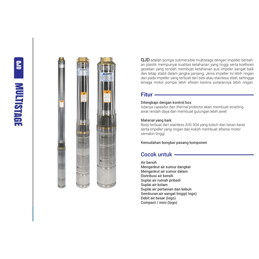 Jual Pompa Submersible INOTO Casing Sumur 3 inch - 1/3 HP output 11/4 ...