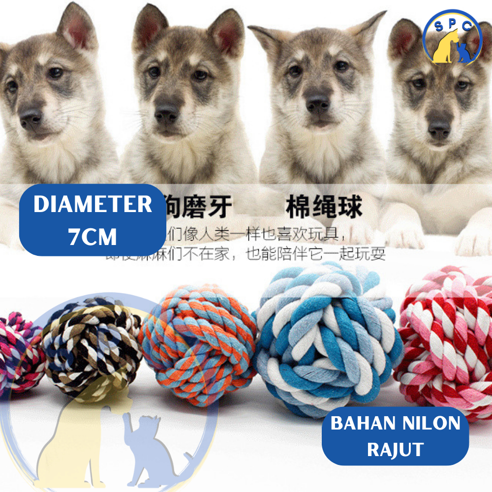 Jual Bola Nilon Tali Mainan Anjing Nilon diameter 6cm Gigitan Anjing ...