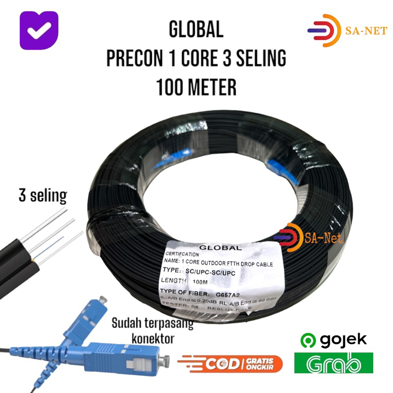 Jual GLOBAL PRECON 1 CORE 3 SELING 100M SC UPC - SC UPC | KABEL FIBER OPTIK SIAP PAKAI PANJANG ...
