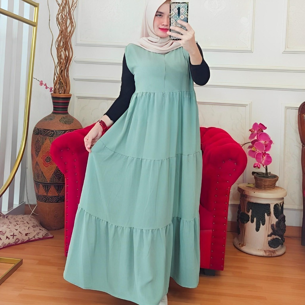 Jual Basic Dress - Inner Gamis Wanita - Dress Susun Bahan Crinkle ...