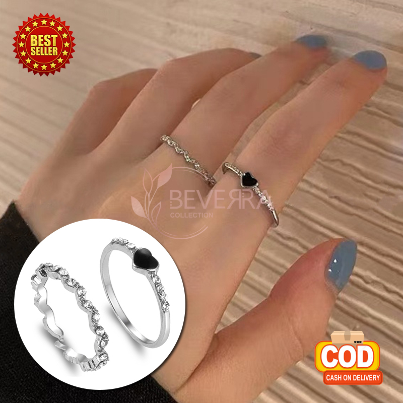 Jual Cincin Wanita Korea 1 Set 2 Pcs Love Gelombang Aksen Zicron Aksesoris Perhiasan Perempuan ...