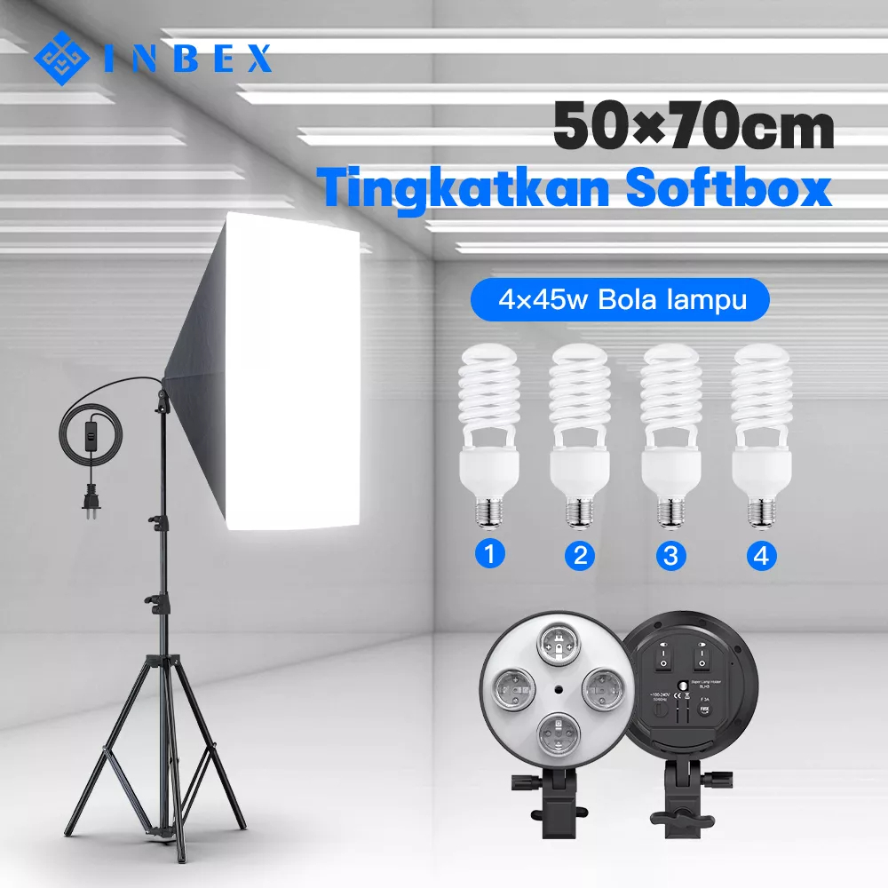 Jual INBEX Softbox light Paket studio 4 Socket E27 50x70cm Photo Studio ...