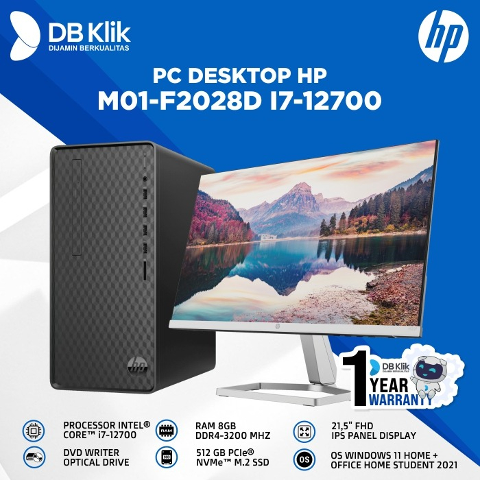 Jual PC Desktop HP M01-F2028d i7-12700 8GB SSD 512GB DVDRW WIN11+OHS 21 ...