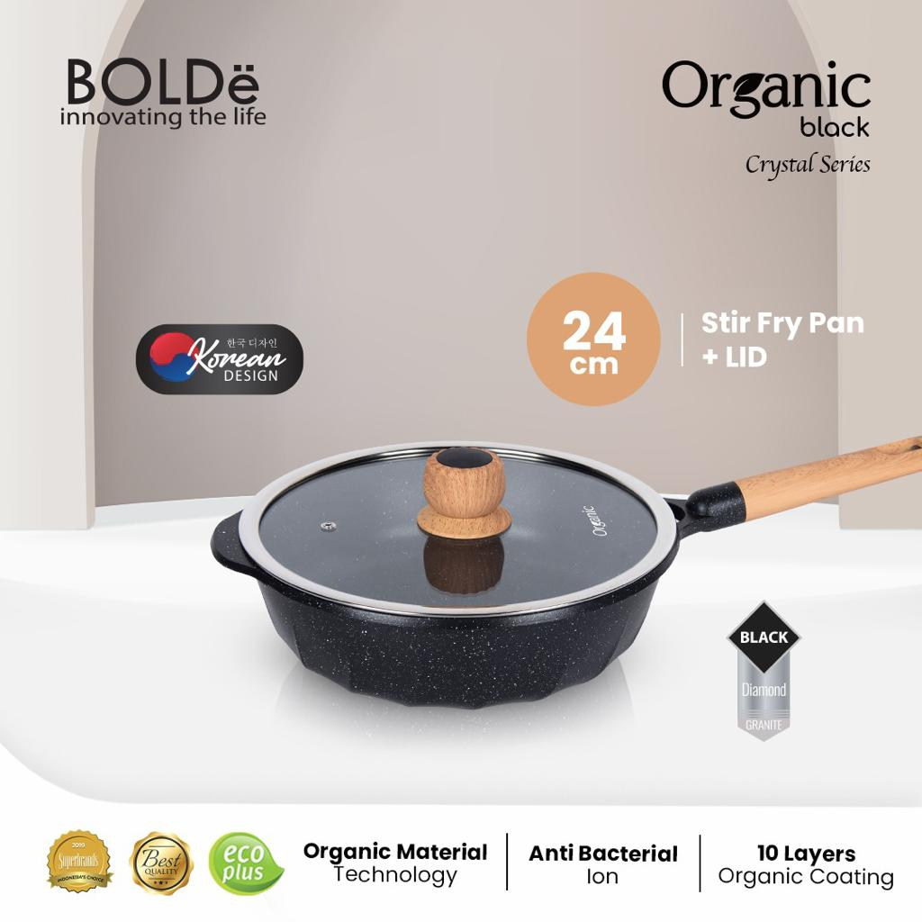 Jual BOLDe Organic Black Crystal Stir Fry Pan 24 cm + Tutup Kaca Wajan ...