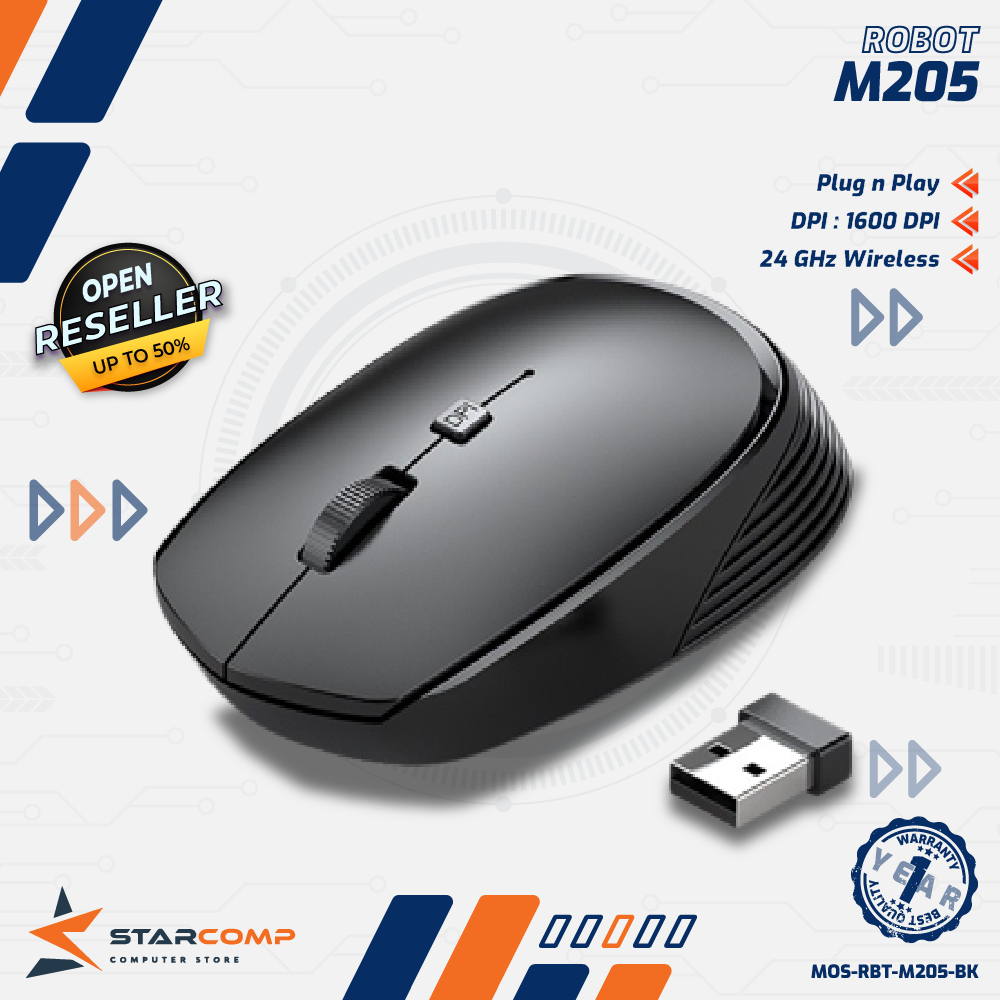Jual Mouse Wireless ROBOT M205 2.4Ghz 1600DPI Power ON/OFF Garansi Resmi | Shopee Indonesia