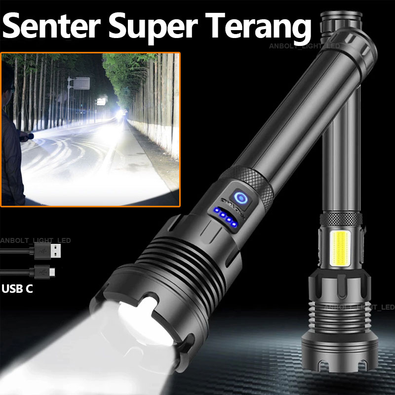 Jual Anbolt Senter LED Super Terang 90000 lumens Flashlight USB C Rechargeable LED COB Senter ...