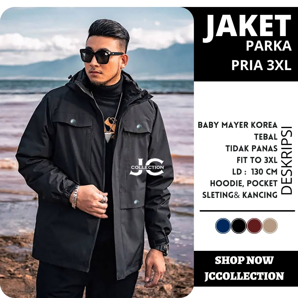 Jual Sweater Jaket Parka Pria Jumbo 3XL / Men's Basic Parka Jacket ...