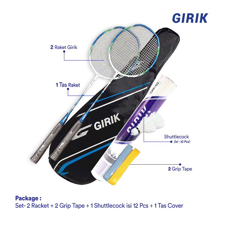 Jual Paket -Raket Badminton GIRIK - GRK 09 Original White - Set 2 Pc in ...
