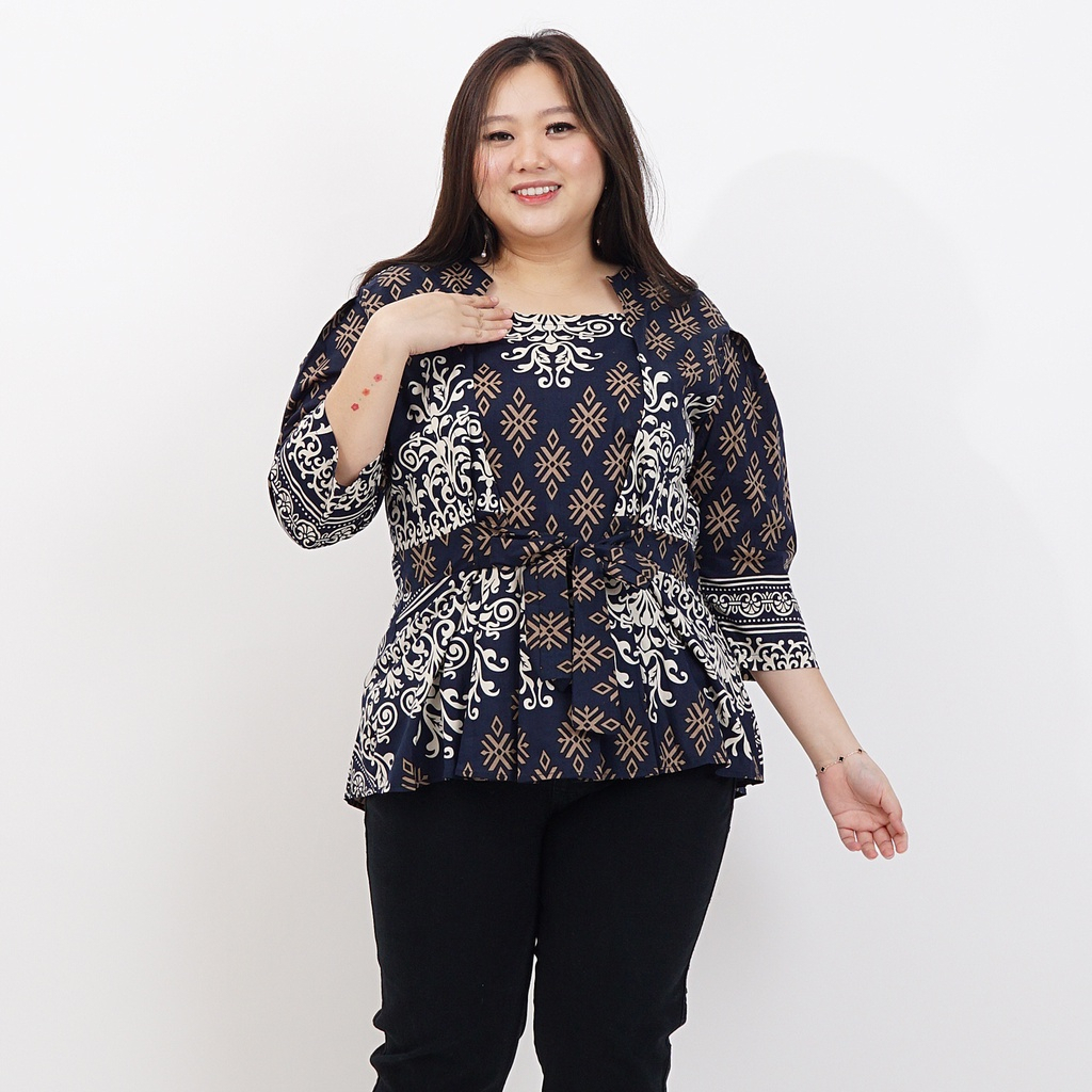 Jual BAJU BLOUSE ATASAN BATIK BIGSIZE WANITA JUMBO 311 NAVY WAJIG BAJU ...