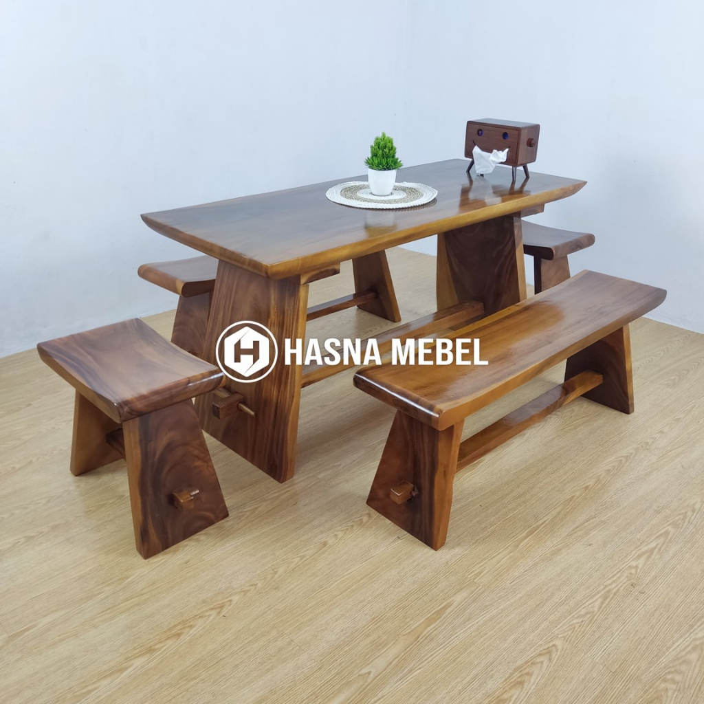 Jual Meja Makan Kayu Trembesi Cafe Minimalis - Hasna Mebel | Shopee ...