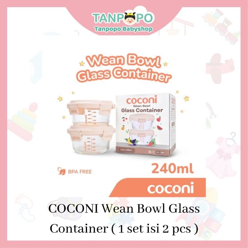 Jual COCONI Wean Bowl Glass Container. 1 set isi 2 pcs ( 240ml/bowl ...