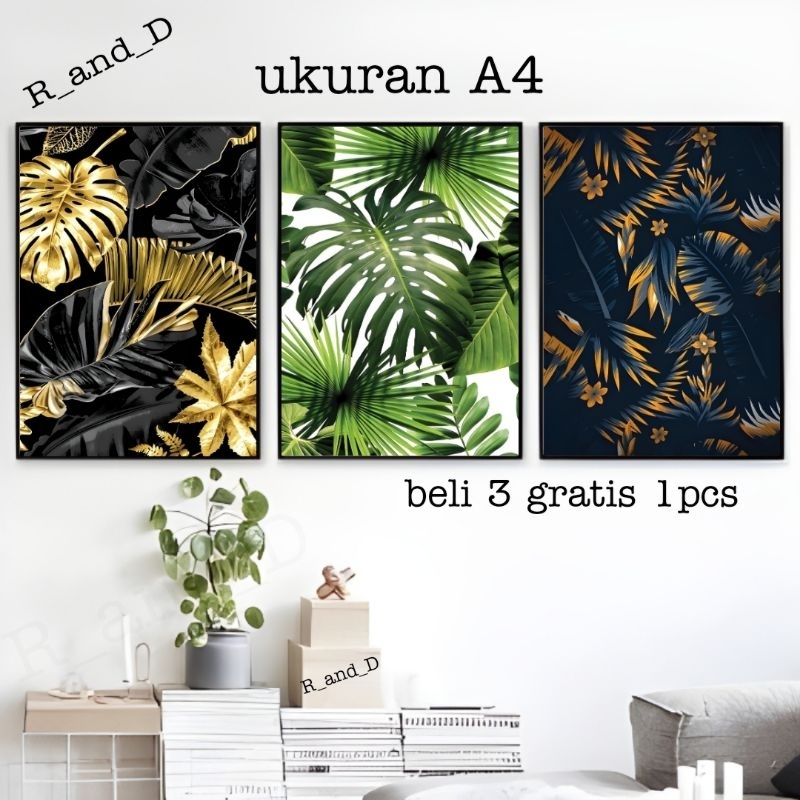 Jual Poster gambar daun, Hiasan dinding bingkai kayu ukuran A4 gambar ...