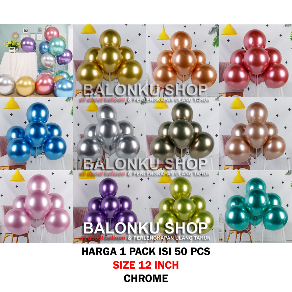 Jual Balon Latex Chrome 12 inch isi 50 pcs / Balon Chrome isi 50 pcs ...