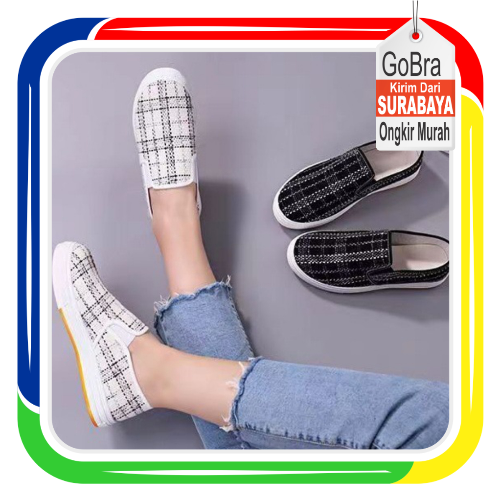 Jual Gobra ♕ SEP026 (Tanpa Kotak) Sepatu Sneakers Motif Trendy Zigzag Wanita Hitam Putih Kasual ...