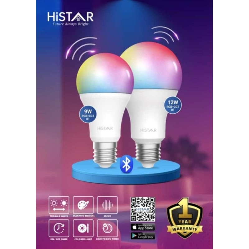 Jual lampu bluetooth histar, smart light bulb RGB + CCT BLUETOOTH 9 ...