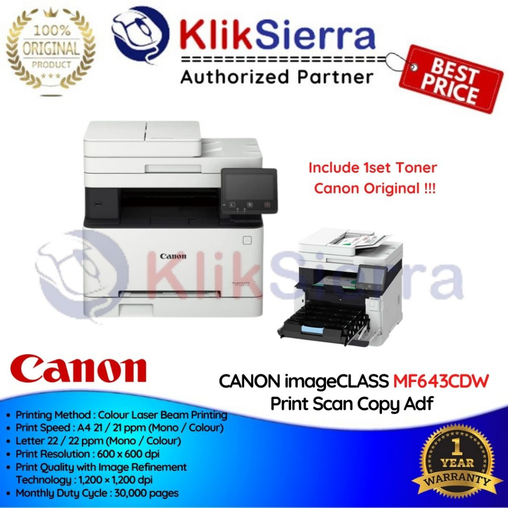Jual CANON MF643CDW imageCLASS AIO Laser Printer Colour 3in1 MF 643CDW ...