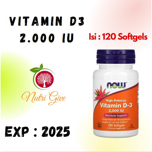 Jual NOW Vitamin D3 2000 IU 120 Softgels | Shopee Indonesia