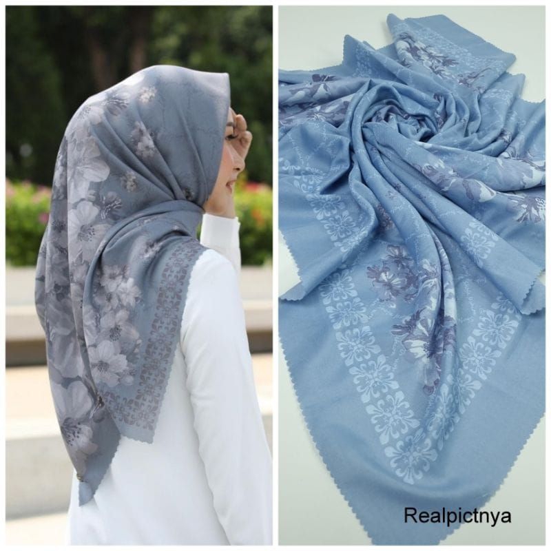 Jual Hijab Voal Motif Premium Jilbab Segi Empat Motif BUNGA BIRU LANGIT | Shopee Indonesia
