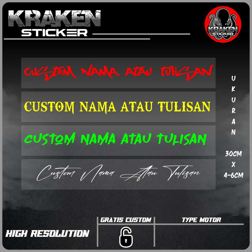 Jual Cutting Stiker Custom tulisan ukuran 30cm x 3-6cm sticker nama ...