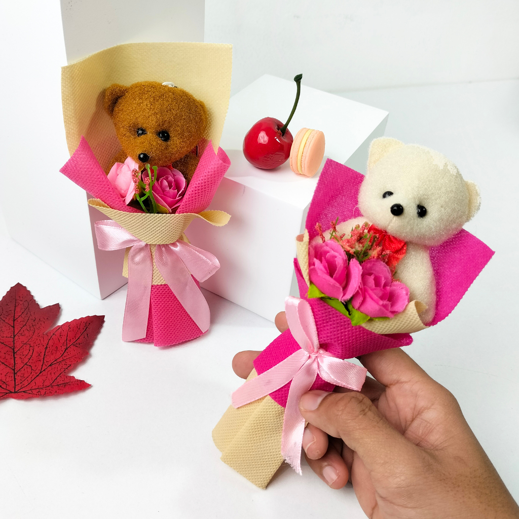 Jual buket boneka mini bear buket bunga artificial bouquet kecil ...