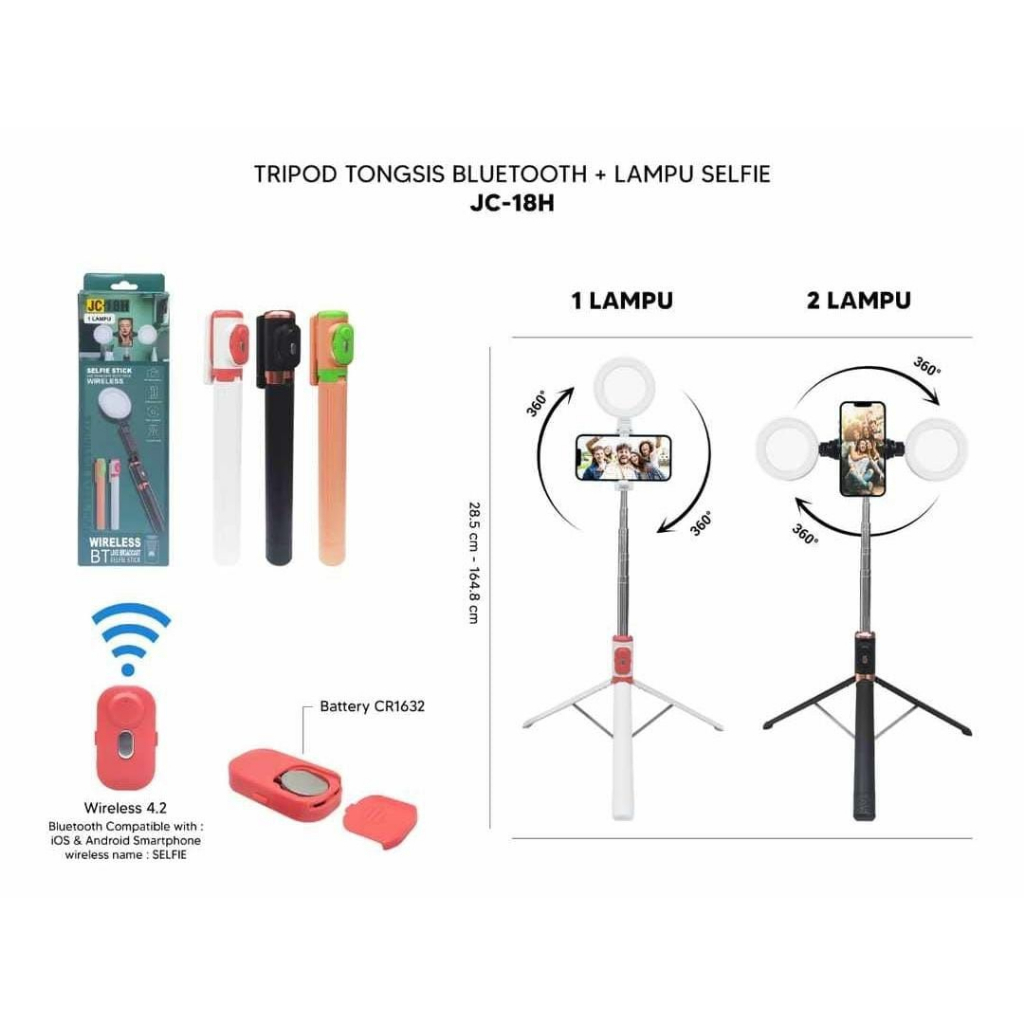 Jual TONGSIS BLUETOOTH LED JC-18H LED JC-16H LED TRIPOD BLUETOOTH JC ...
