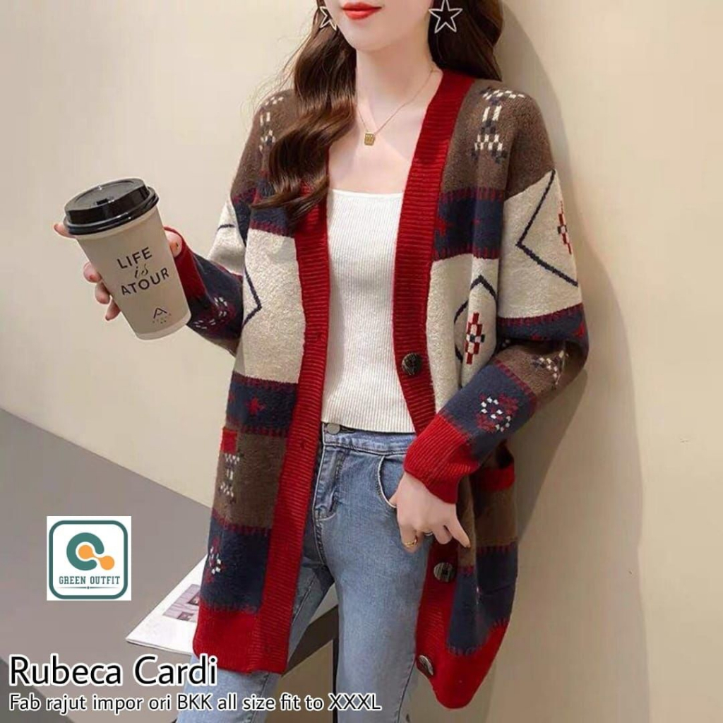 Jual rubeca cardi cardy atasan baju cardigan sweater sweter switer outer knit rajut tebal motif ...