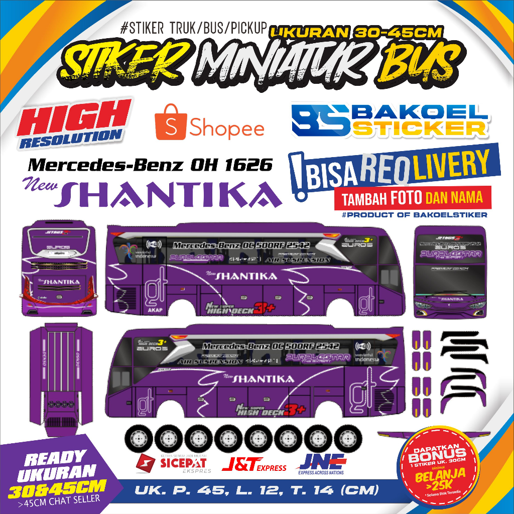 Jual Stiker Miniatur BUS JB3 PO. New Shantika Uk. 30 dan 45cm | Shopee ...
