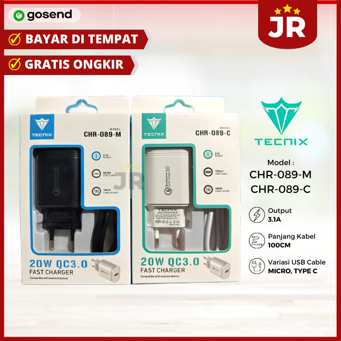 Jual TECNIX Adaptor Charger / Carger TYPE C / MICRO USB Fast Charging Charge 3.1A TECNIX CHR-089 ...