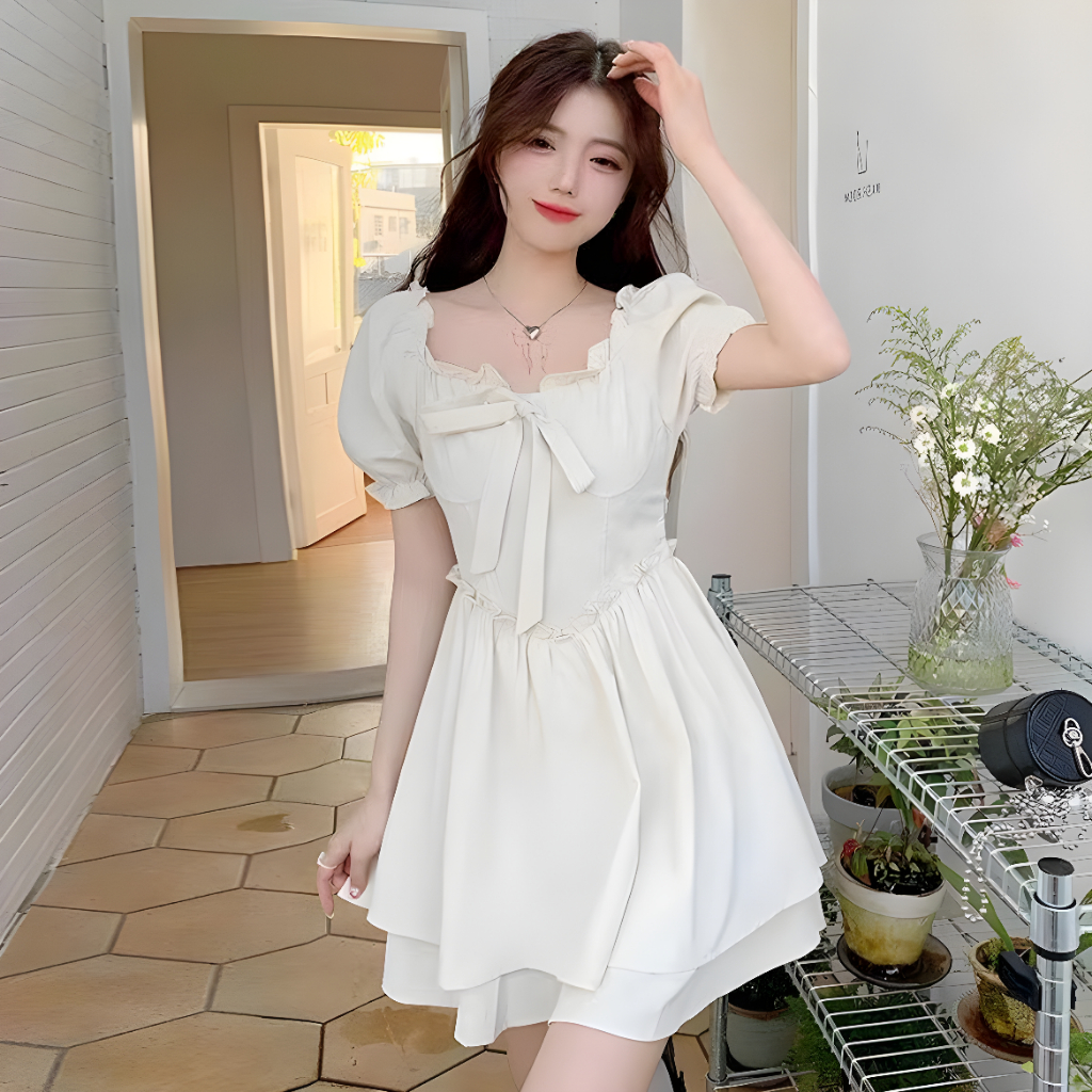 Jual Mini Dress Wanita Summer A Line Pleated Short Dresses 1001 (S-XL ...