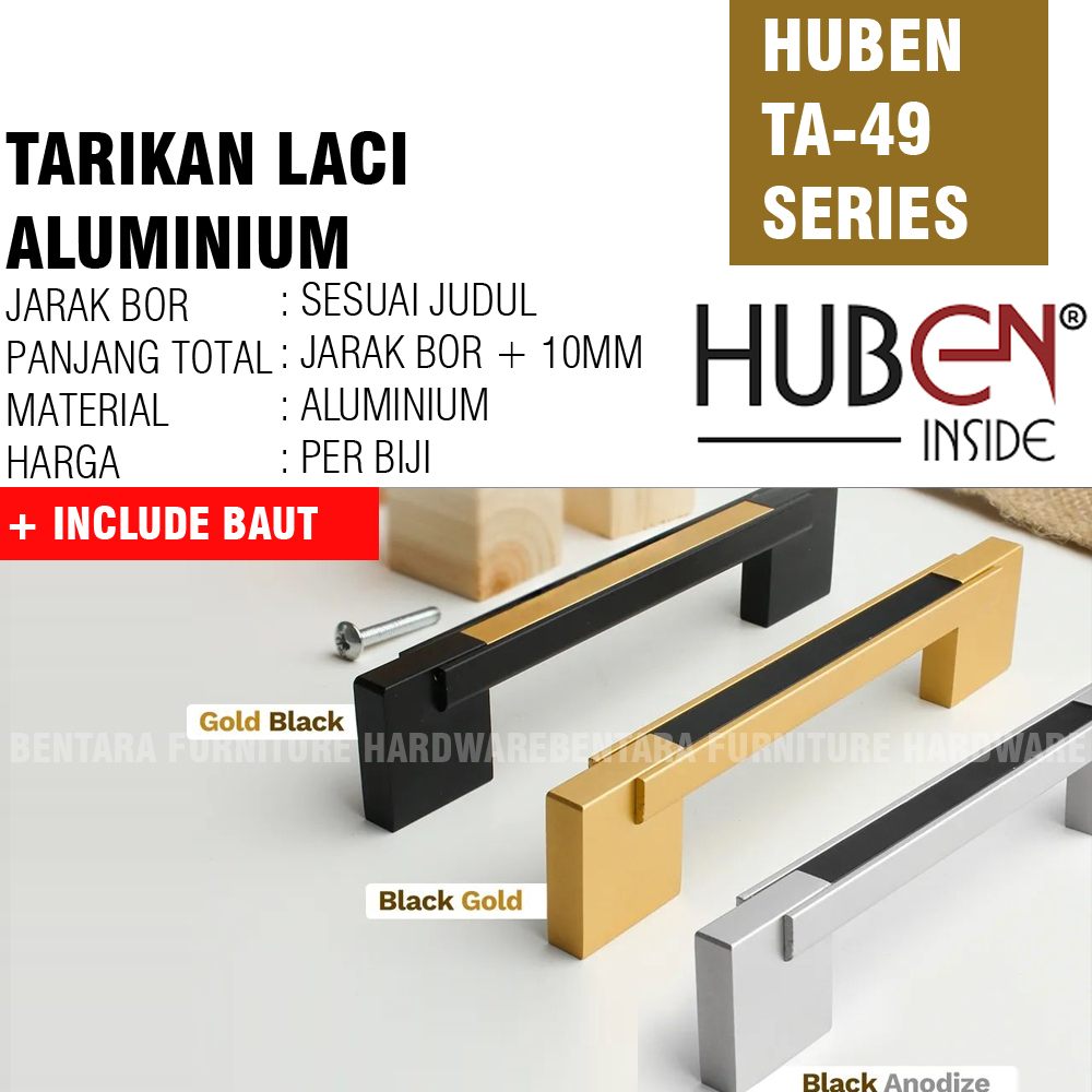 Jual HUBEN TA-49 96MM BLACK ANODIZE TARIKAN LACI MEJA LEMARI KABINET ...