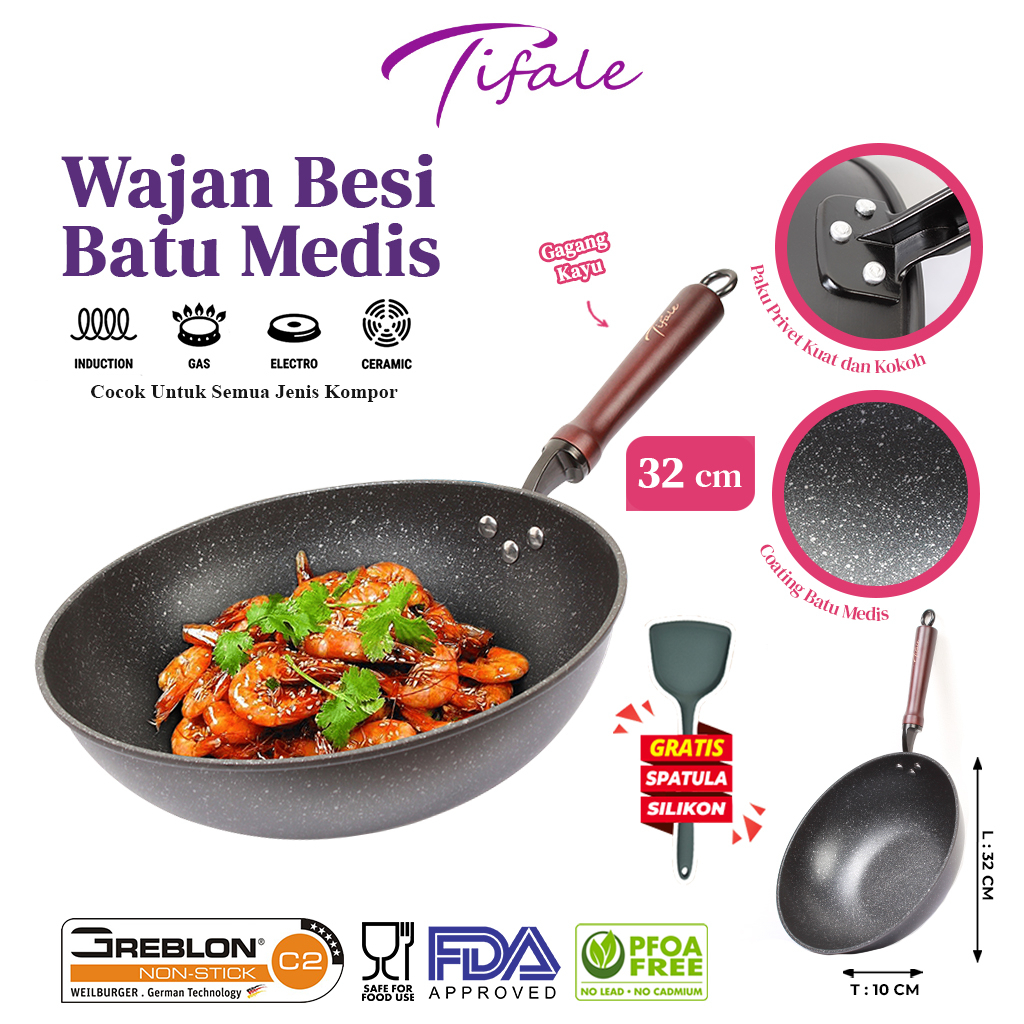 Jual Tifale Wajan Fry Pan Bahan Marble Anti Lengket 32 CM Wajan Penggorengan Maifan Stone Free ...