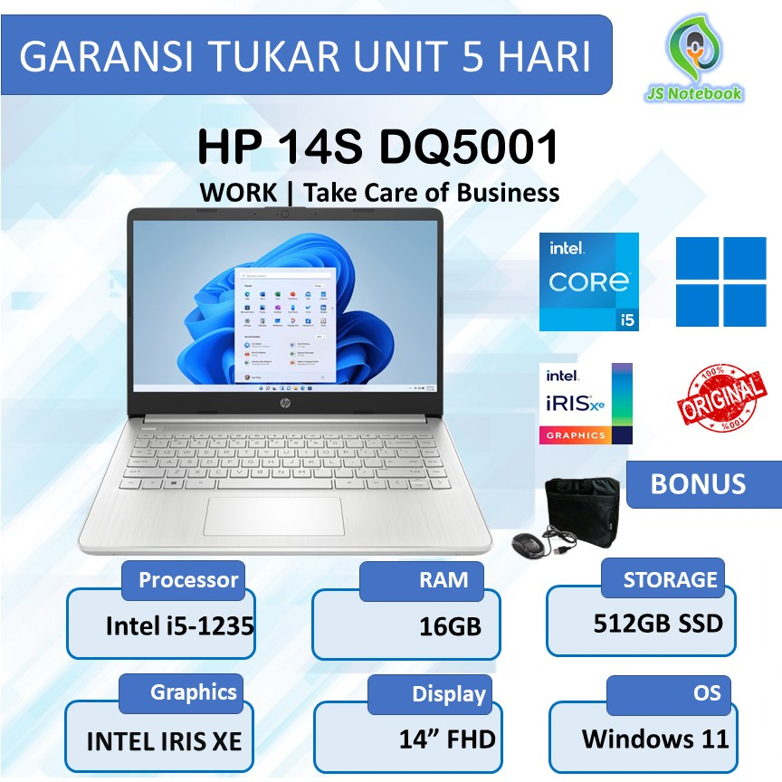 Jual LAPTOP HP 14s I5-1235 16GB 512SSD IRISXE W11+OHS 14.0"FHD IPS ...