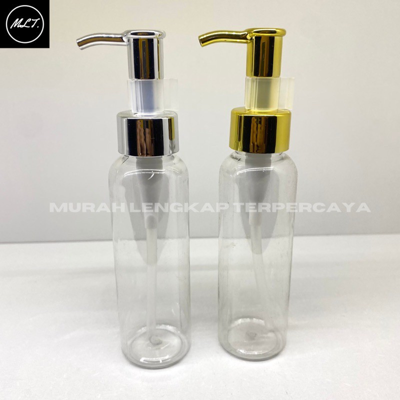 Jual BOTOL PUMP 100ML CLEAR TEBAL CLEAR PET PUMP GOLD SILVER CLIP OIL | Shopee Indonesia