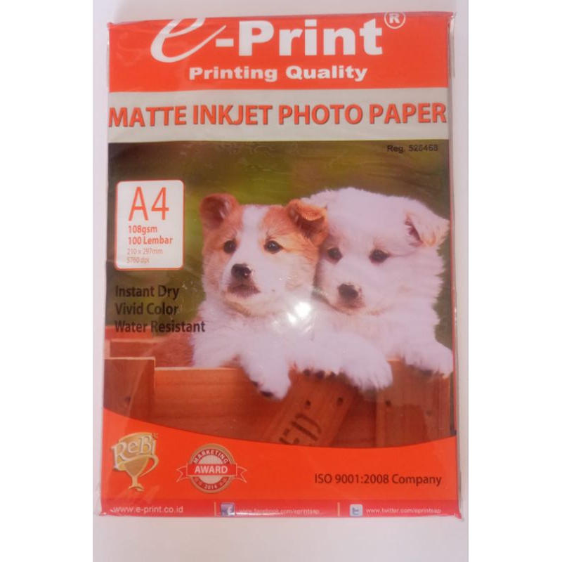 Jual E-print Inkjet Matte photo paper kertas 108gsm A4 isi 100 lembar ...